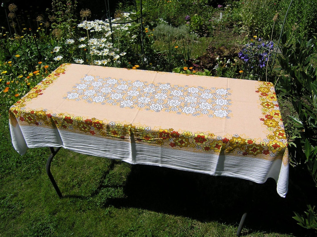 Vintage Rectangular Tablecloth, Retro Floral Cotton Tablecloth, Mid ...
