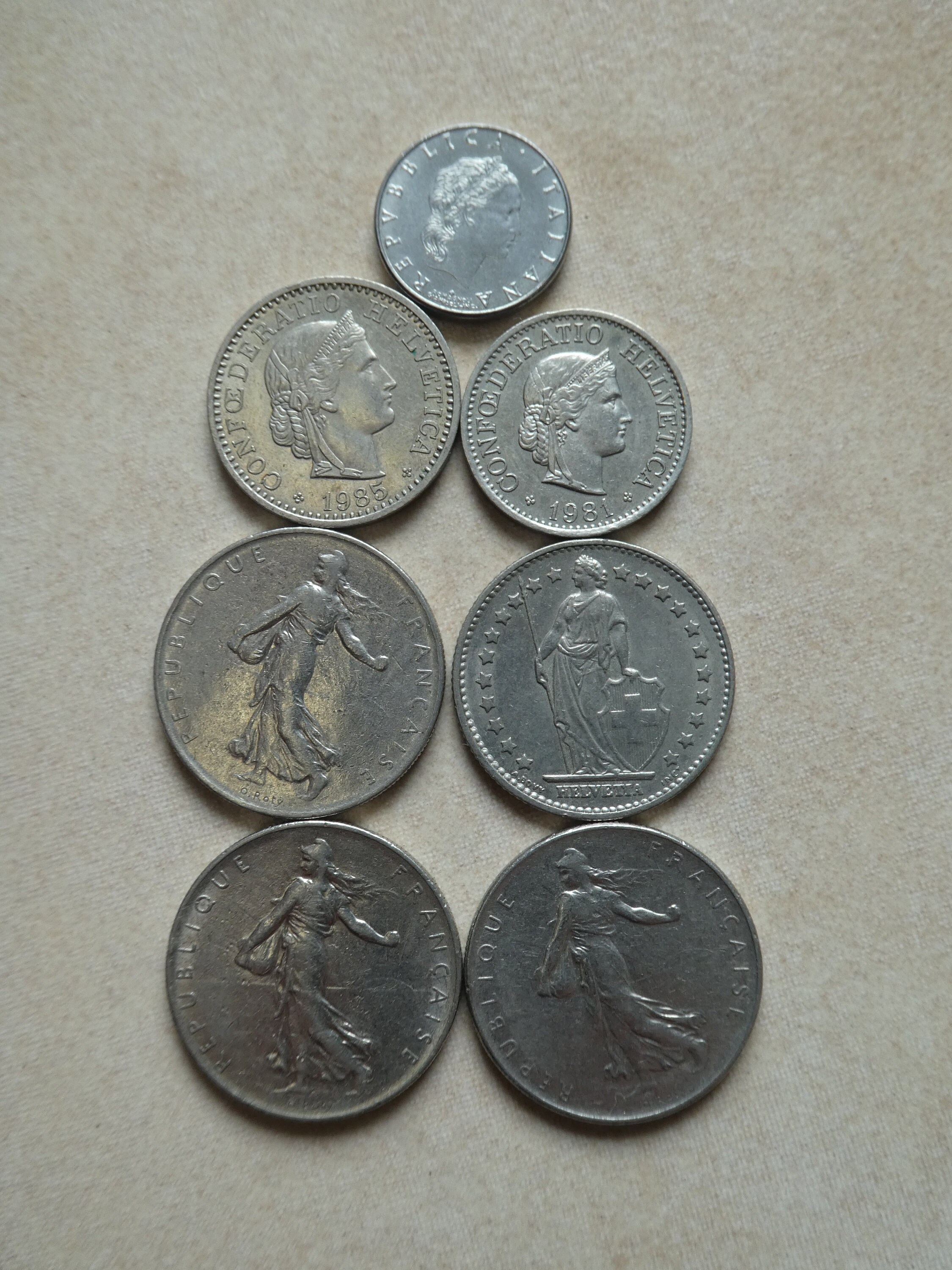 Set of Swiss Franc Coins 1960-1985 and Italian Lira Coin 1992, Swiss ...