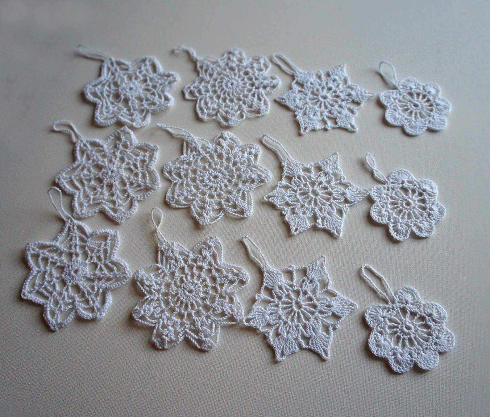 Christmas Crochet Snowflake Ornaments. Set of 12 in 4 Different Designs ...