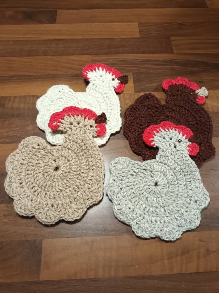 Handmade Crochet Chicken Potholders Set of 4. Great Easter or - Etsy