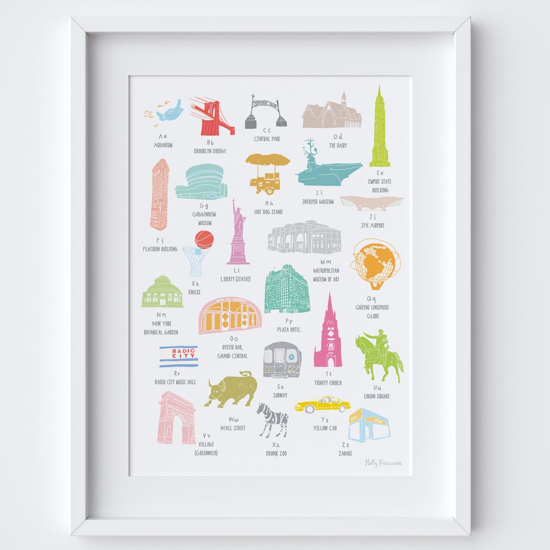 A to Z of New York City Alphabet Art Print | NYC Wall Decor ...