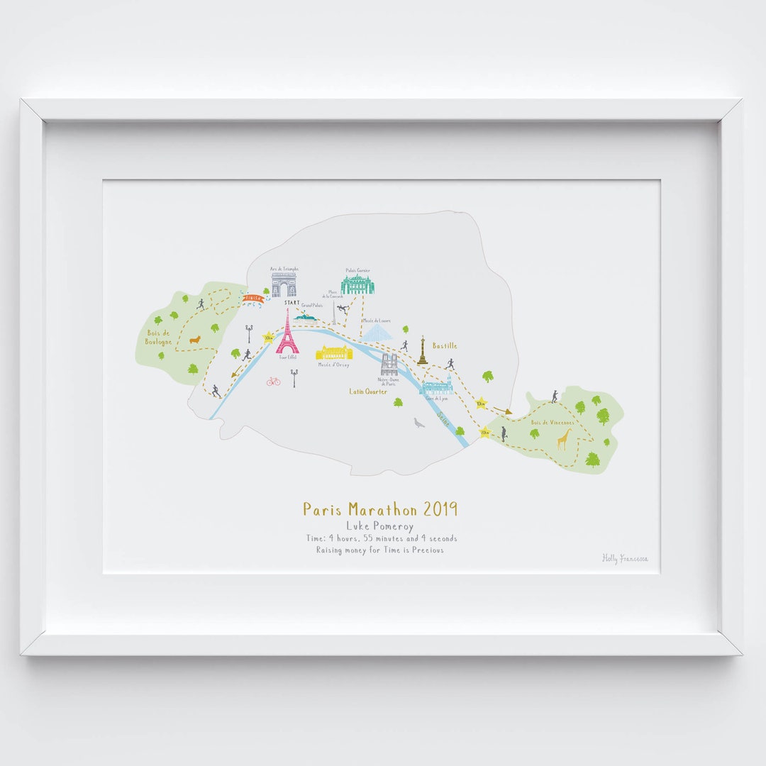 Paris Marathon Route Map Art Print (personalisation Included) - Etsy