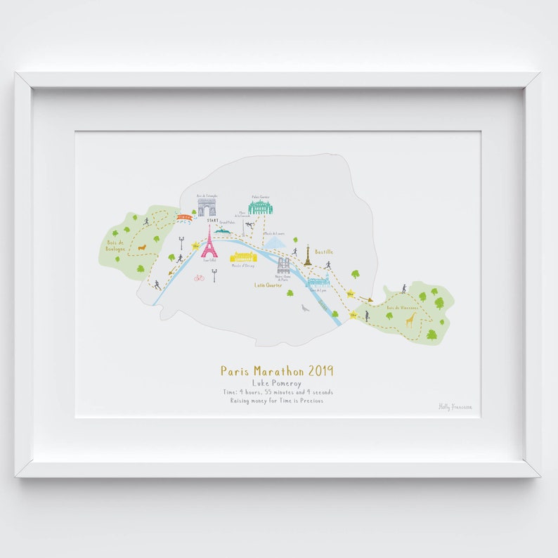 Paris Marathon Route Map Art Print (personalisation Included) - Etsy