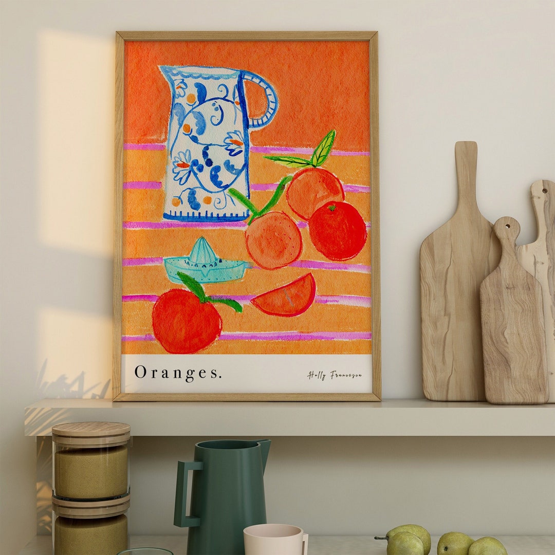Orange Juice Scene Art Print - Freshly Squeezed Oranges - Watercolour ...