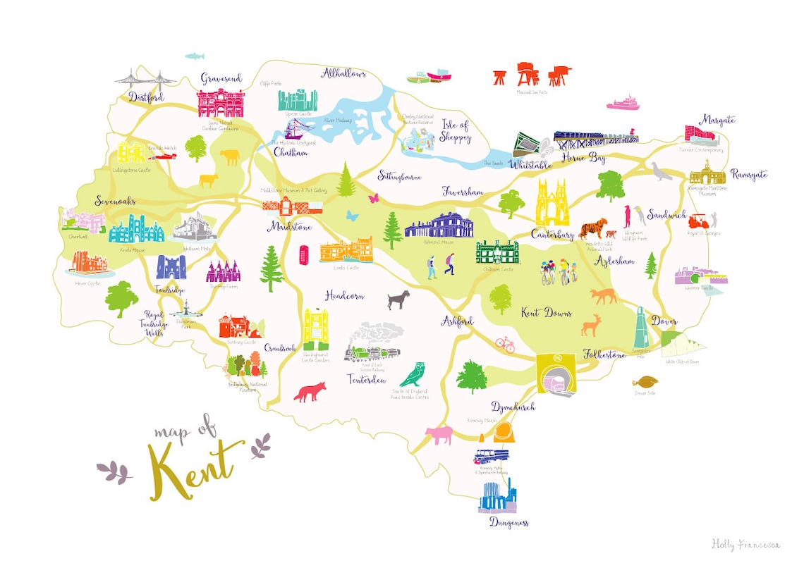 Map of Kent Art Print | Etsy