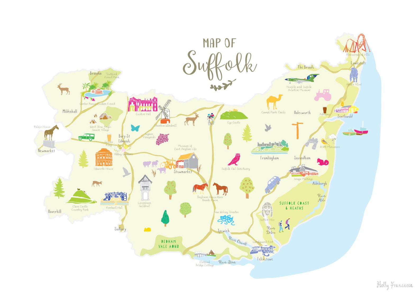 Map of Suffolk Art Print - Etsy UK