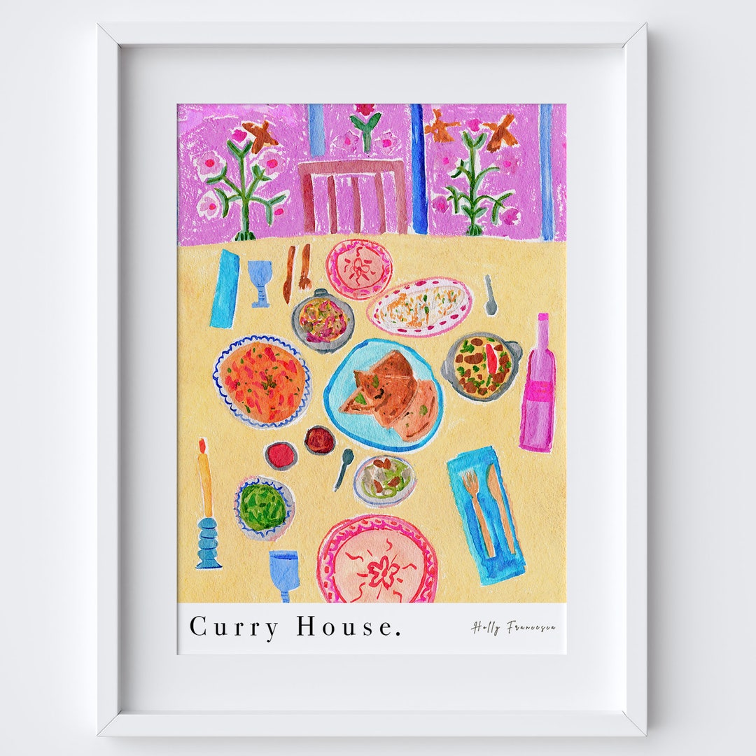 Curry House Table Scene Art Print - Watercolour Pastel Poster - India ...
