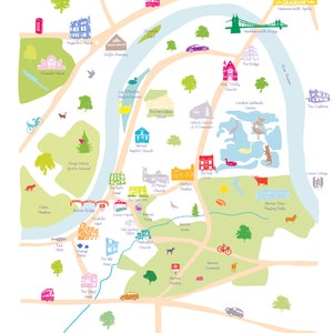 Map of Barnes Art Print | South West London Poster | Illustrated Barnes ...