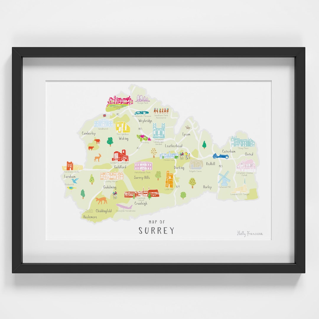 Map of Surrey Art Print - Etsy