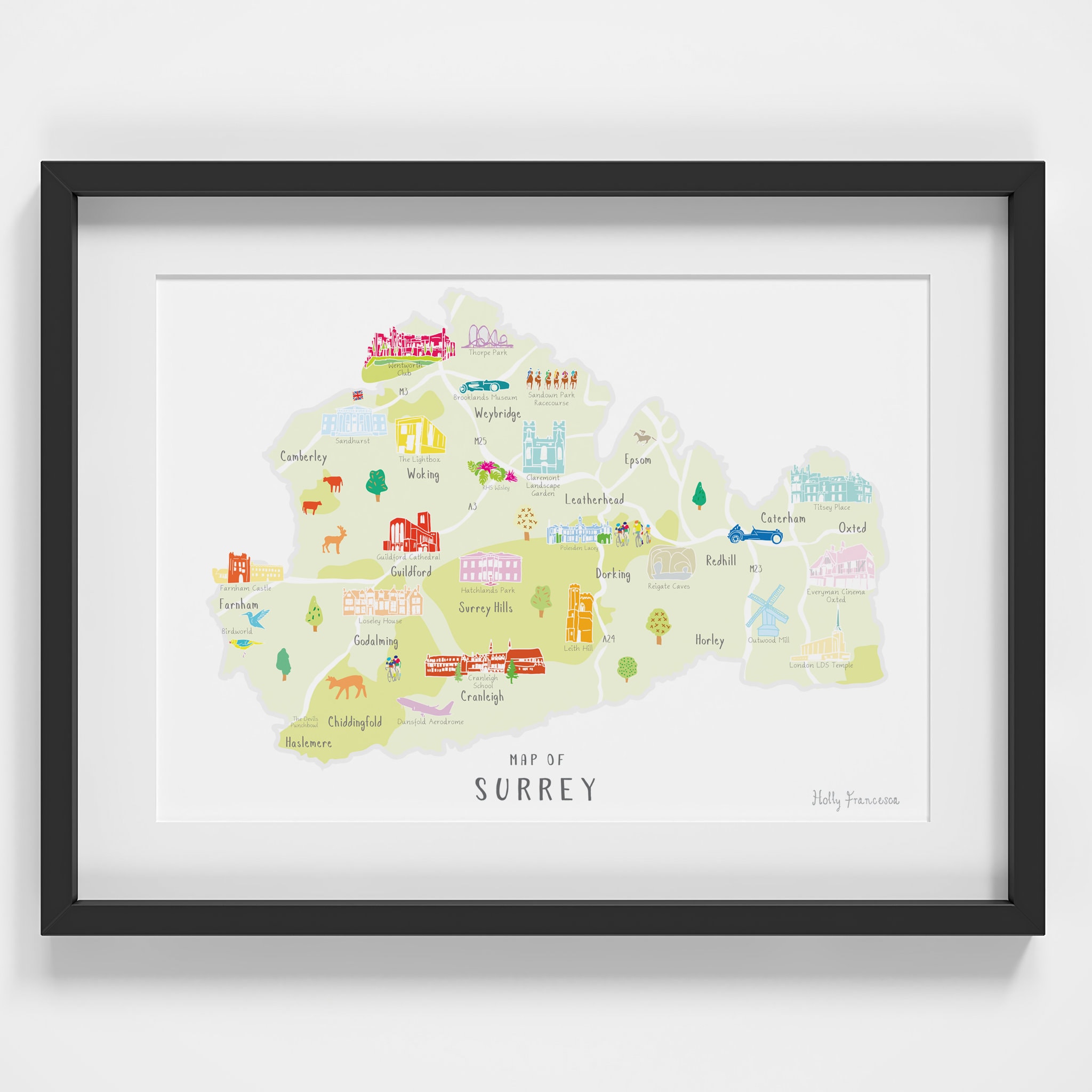 Map of Surrey Art Print | Etsy