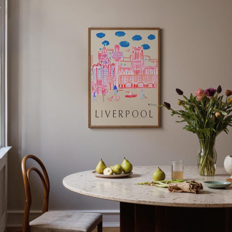 Liverpool Landmarks Poster, Merseyside Art Print, Royal Liver Building ...