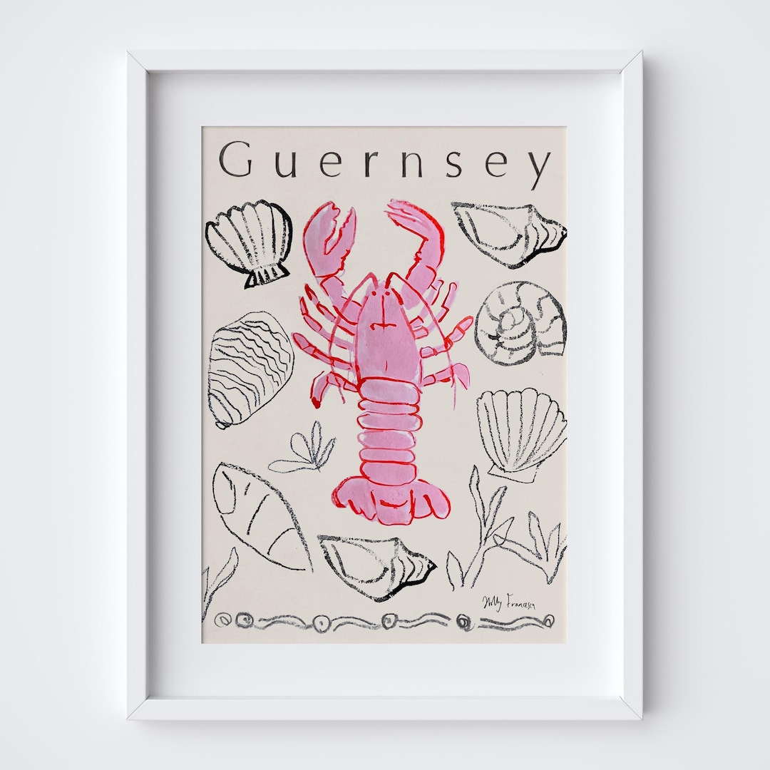 Guernsey Lobster & Shells Art Print - UK Channel Islands Poster - Add ...