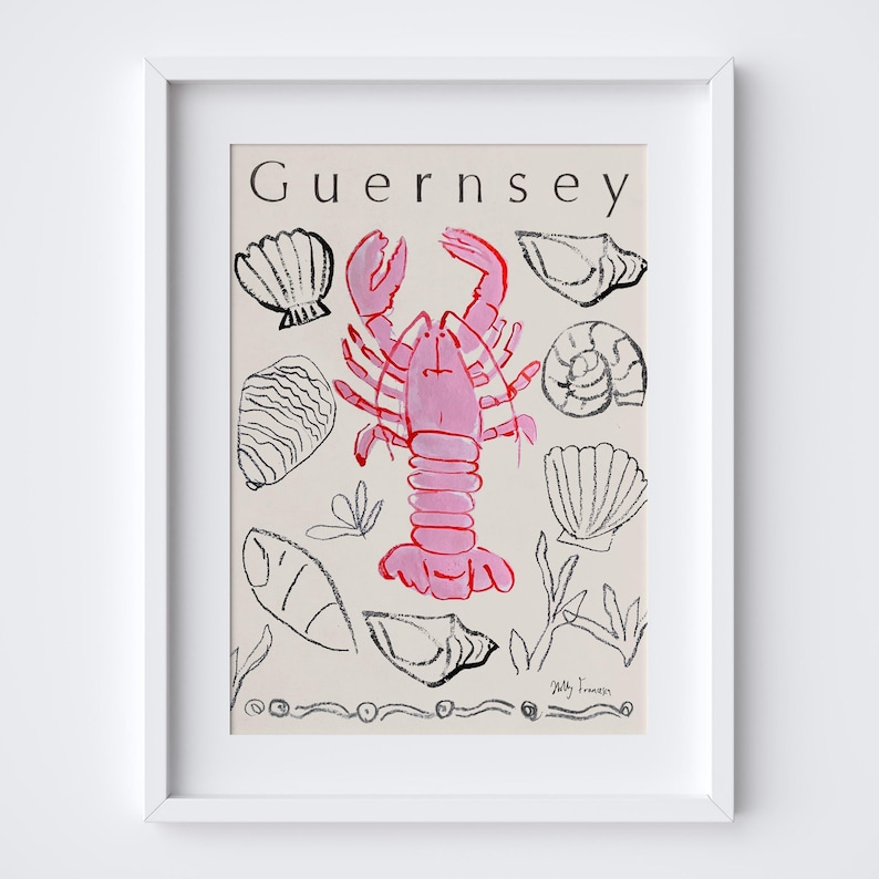 Guernsey Lobster & Shells Art Print - UK Channel Islands Poster - Add ...