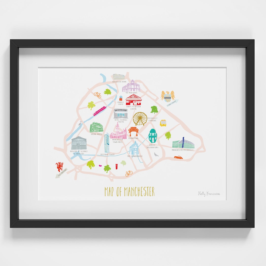 Map of Manchester Art Print – Illustrated City Map Poster – Manchester ...