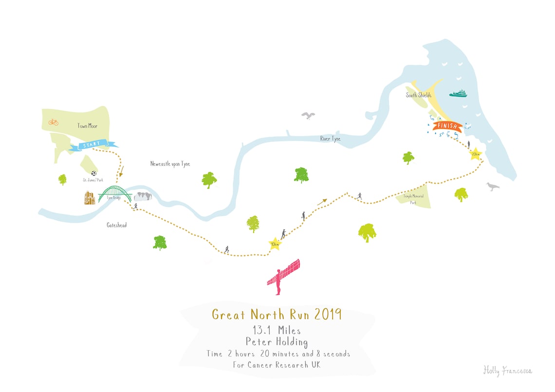 Great North Run Half Marathon Route Map Art Print | Etsy