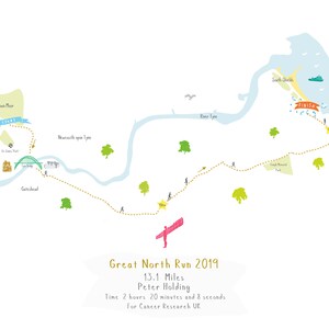 Great North Run Half Marathon Route Map Art Print (personalisation ...