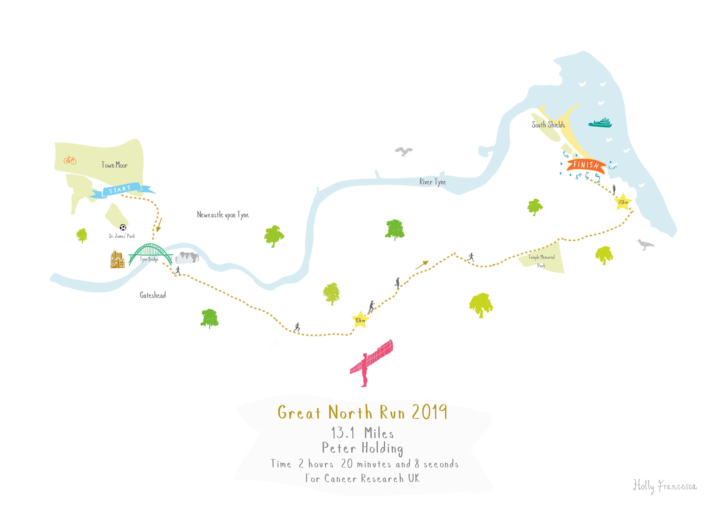 Great North Run Half Marathon Route Map Art Print | Etsy