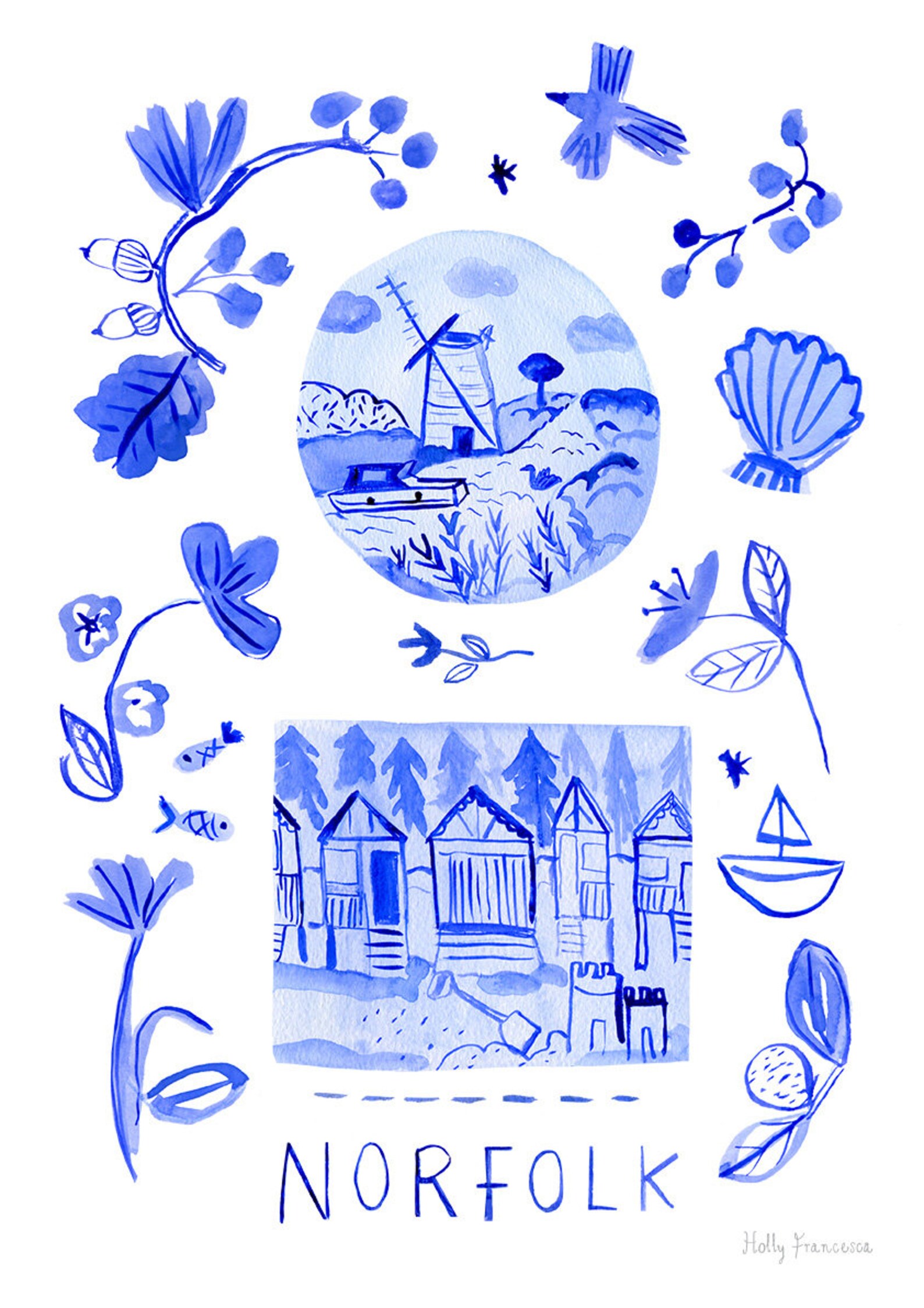 Norfolk Scene - Blue Portuguese 'azulejo' Tiles - Painted Scene Art ...