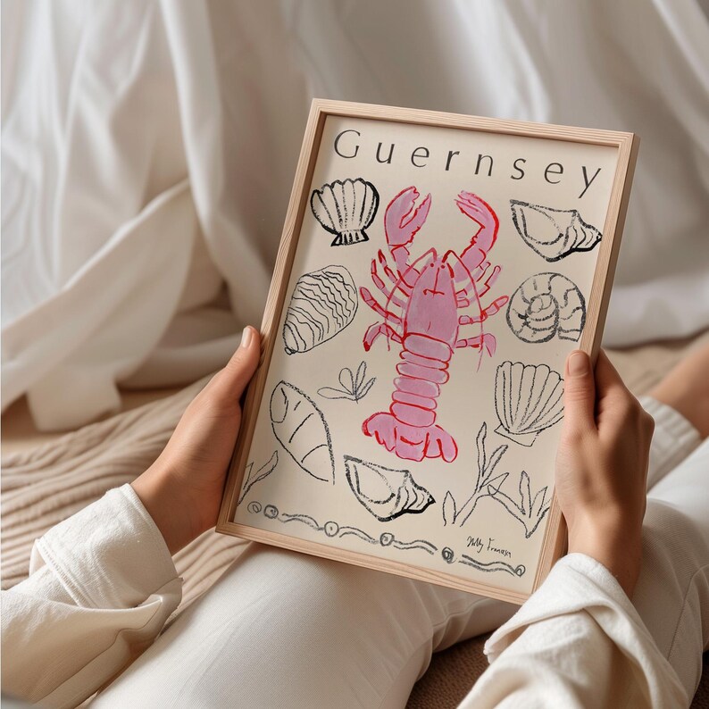 Guernsey Lobster & Shells Art Print - UK Channel Islands Poster - Add ...