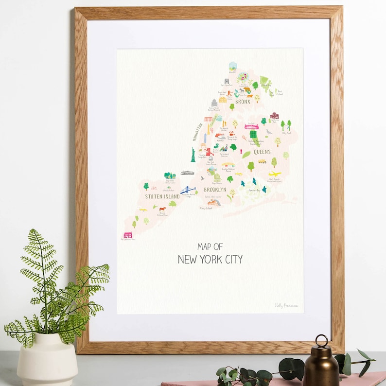 New York City Boroughs Map Art Print All Five Boroughs | Etsy