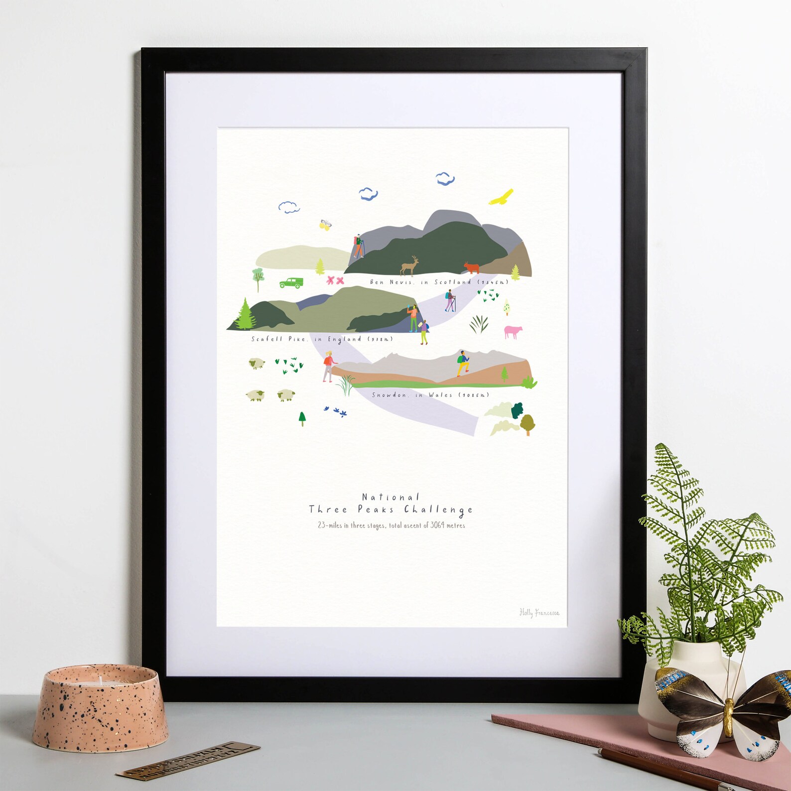 Personalised UK National Three Peaks Challenge Art Print | Route Map ...