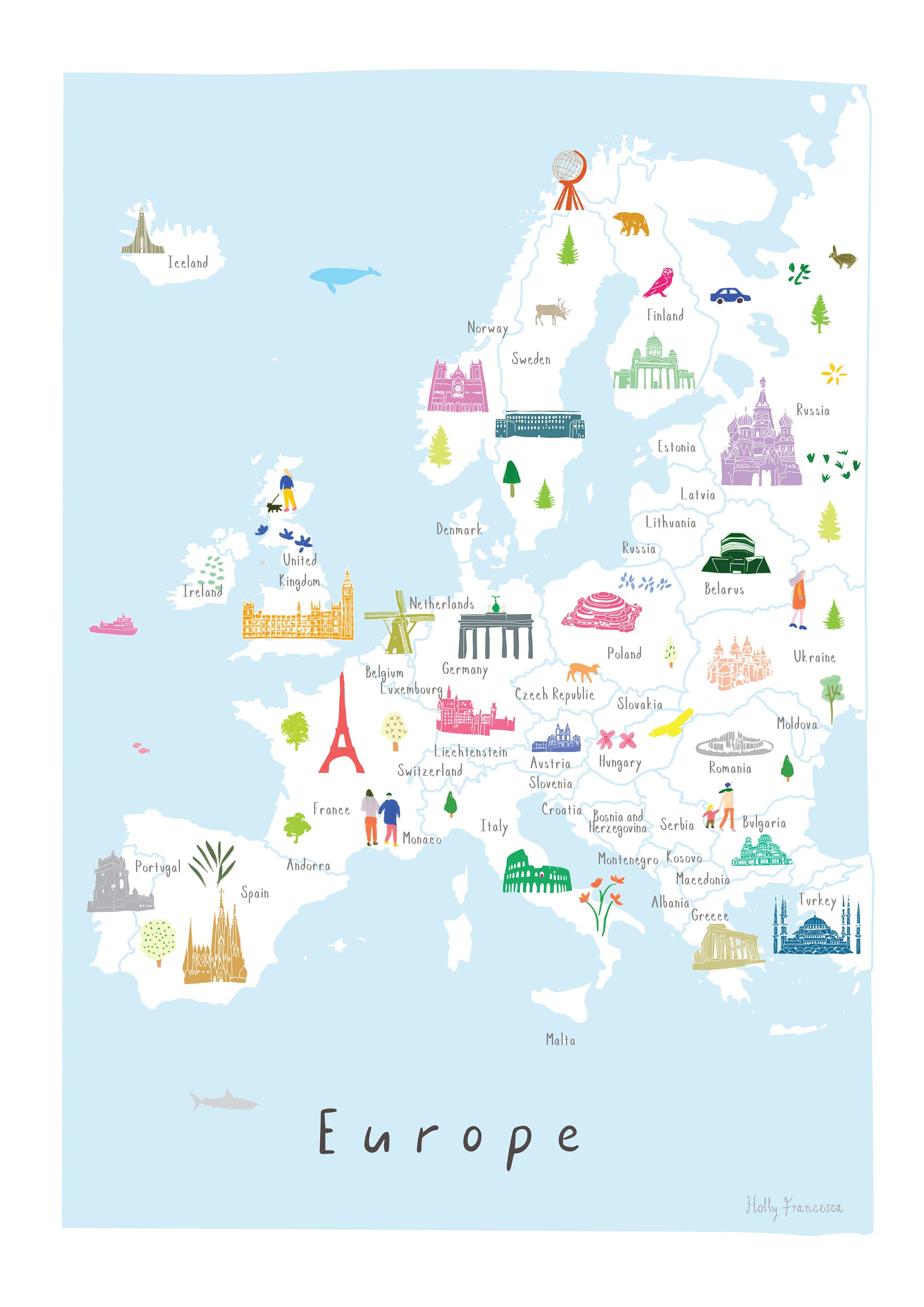 Map of Europe Art Print (different Colour Options) - Etsy