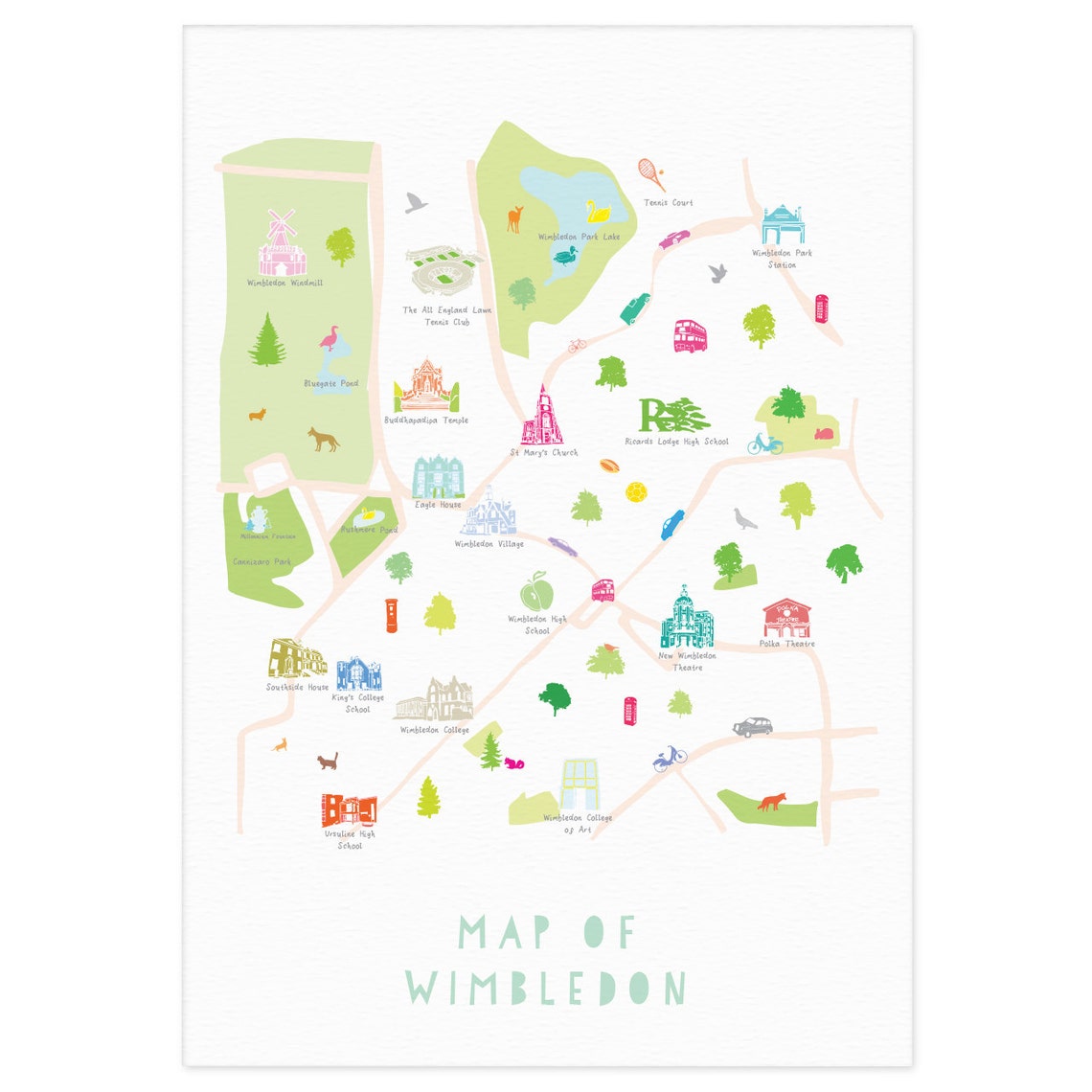 Map of Wimbledon London Art Print - Etsy