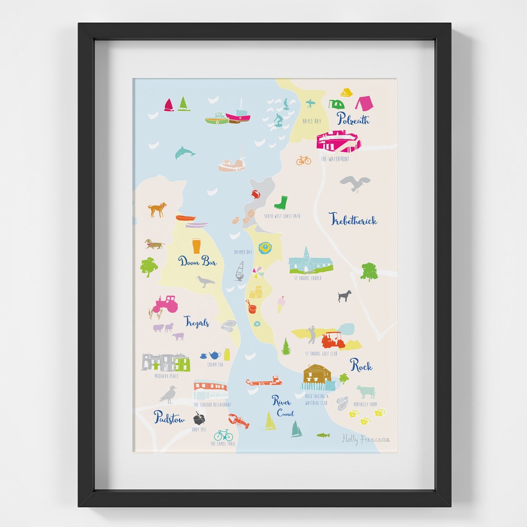 Padstow, Rock & Polzeath (cornwall) Map Art Print - Etsy
