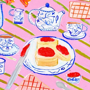 Afternoon Tea Art Print - Cream Tea Watercolour Pastel Poster - Kitchen ...
