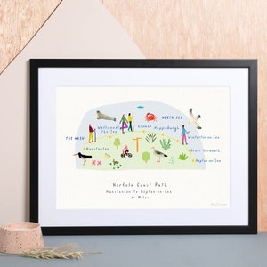 Norfolk Coast Path Art Print - Route Map - Gift for Cyclists, Hiker or ...