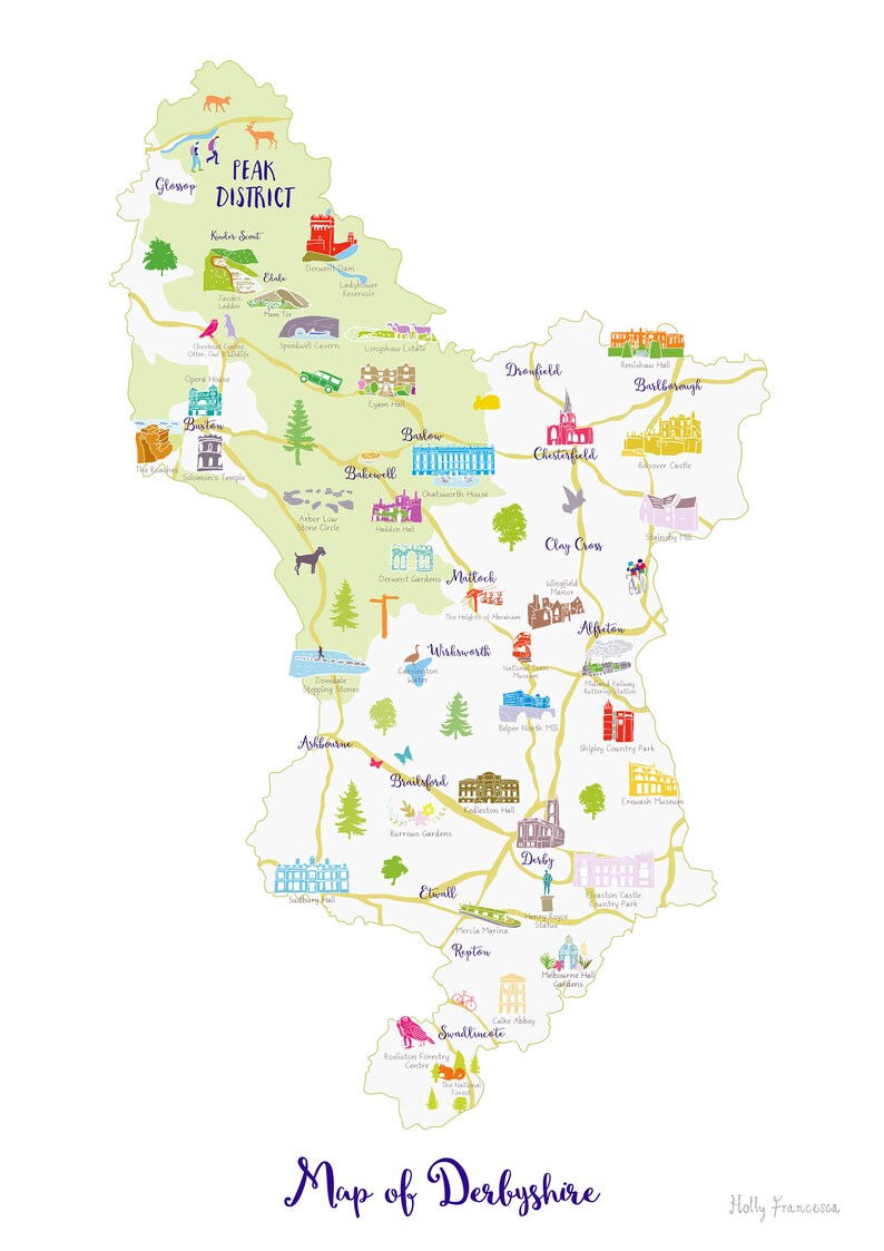 Map of Derbyshire Art Print - Etsy