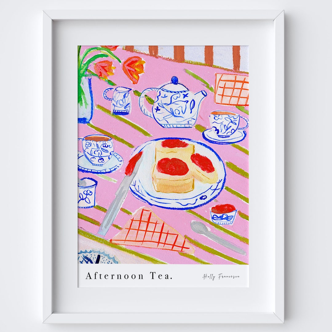 Afternoon Tea Art Print - Cream Tea Watercolour Pastel Poster - Kitchen ...