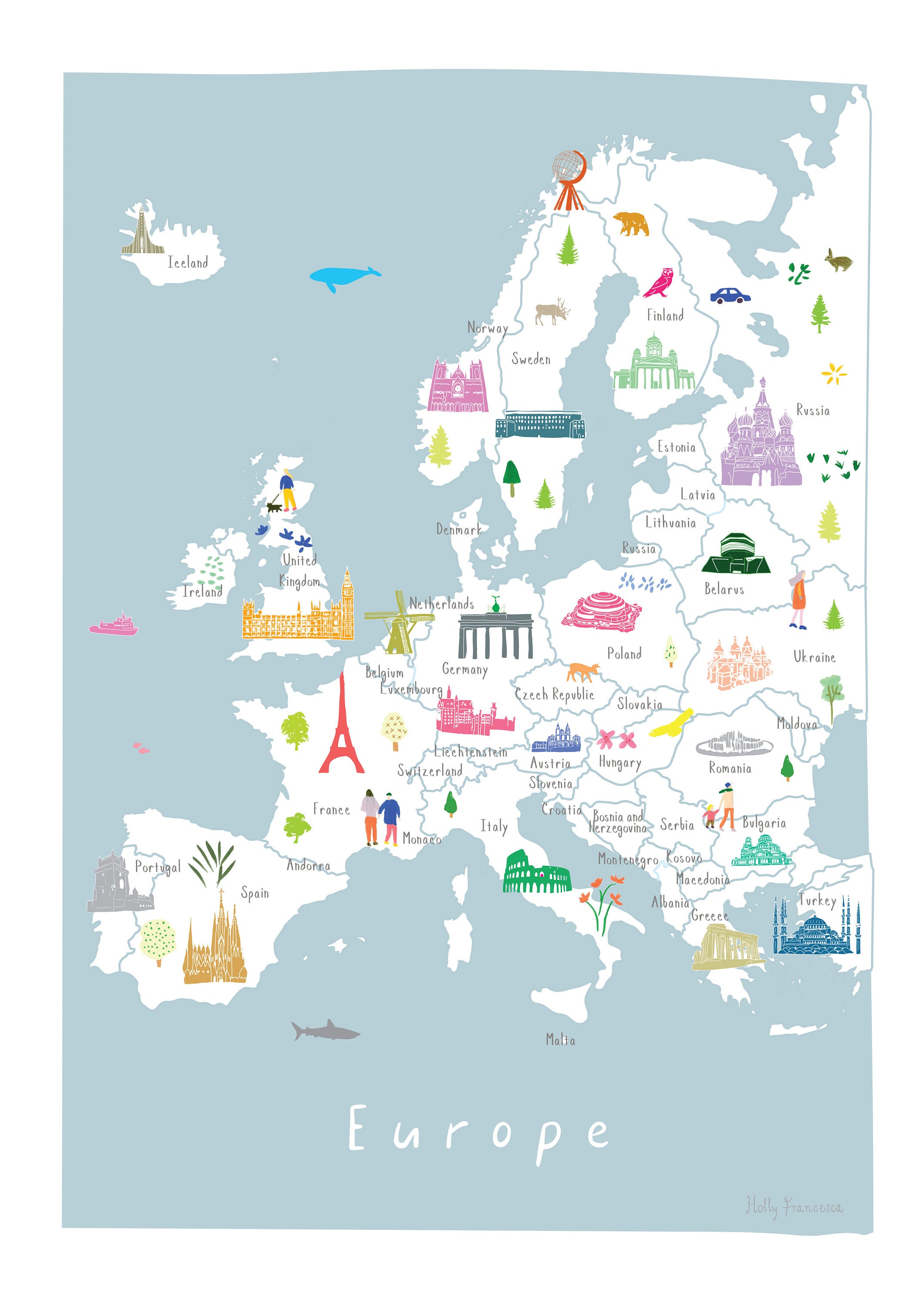 Map of Europe Art Print different Colour Options - Etsy