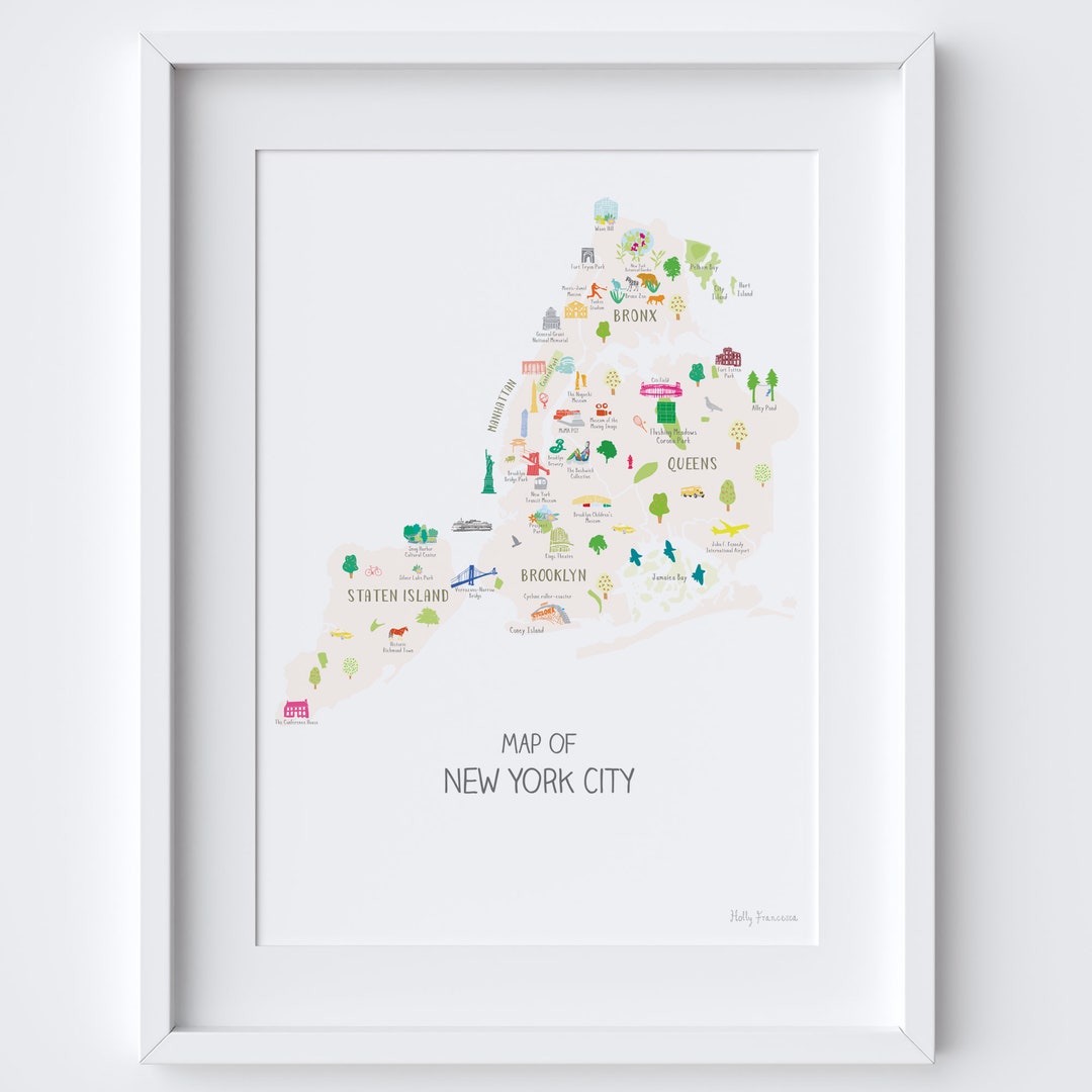 New York City Boroughs Map Art Print | All Five Boroughs Poster | NYC ...