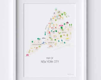 Hand-drawn NYC Boroughs Map Print: New York City Wall Art - Etsy