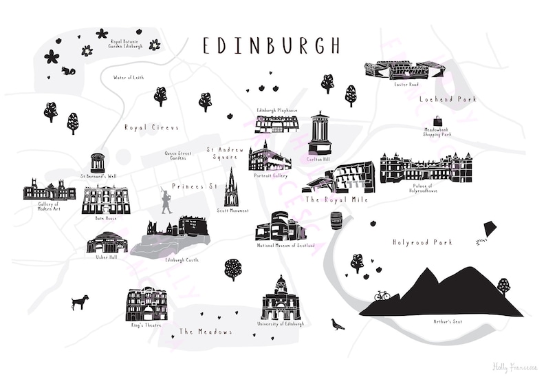 Map of Edinburgh Art Print Black/White version available | Etsy
