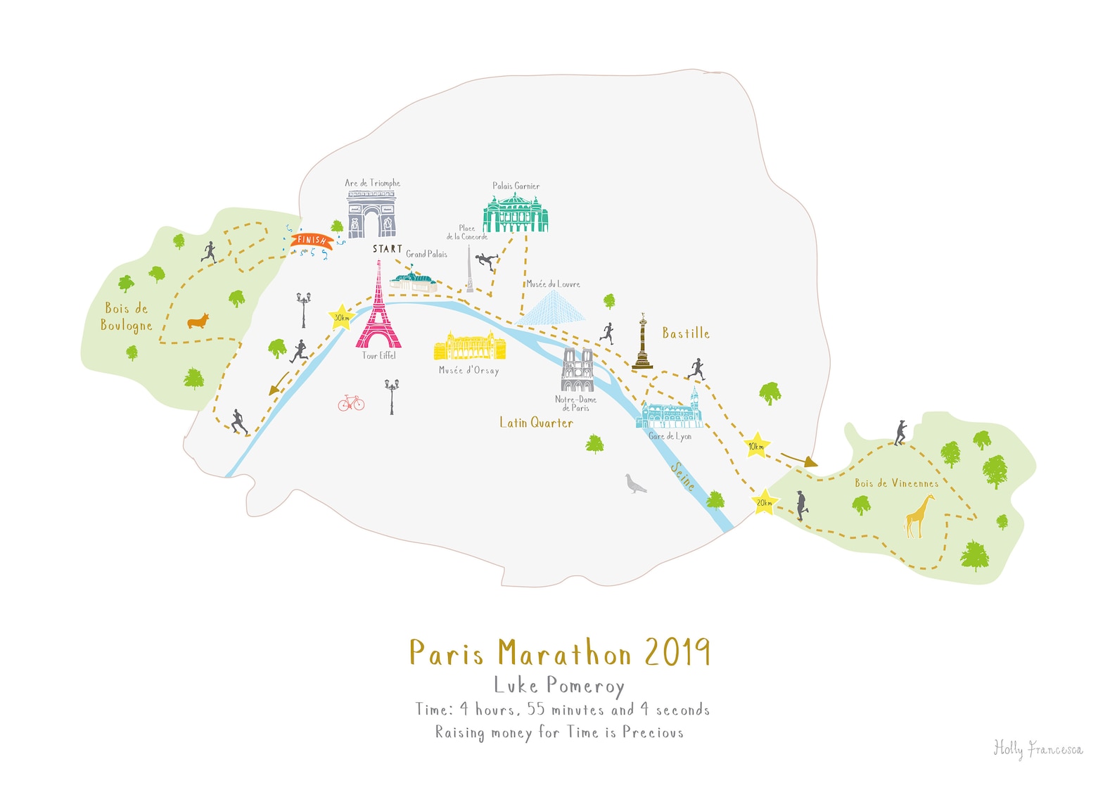 Paris Marathon Route Map Art Print personalisation Included | Etsy