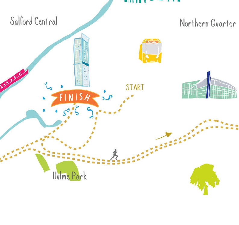 Great Manchester Run Half Marathon Route Map Art Print - Etsy