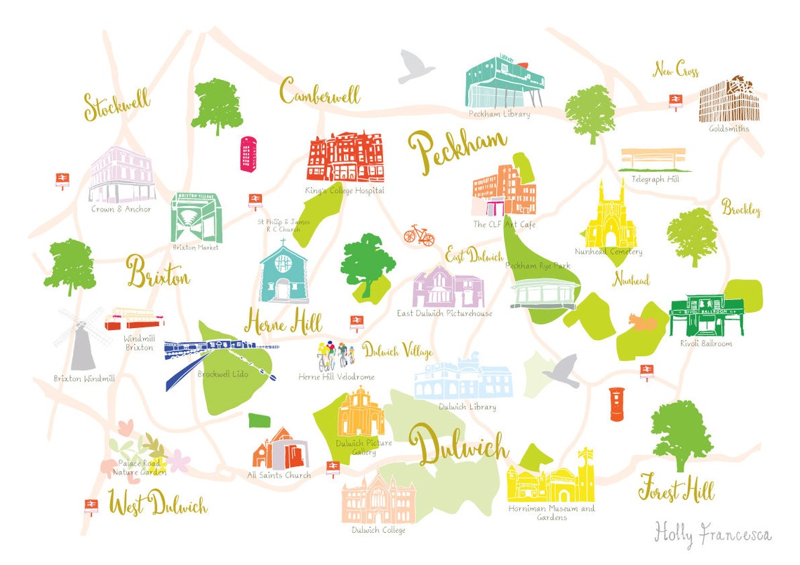 Peckham, Dulwich & Brixton Map Area Art Print - Etsy UK