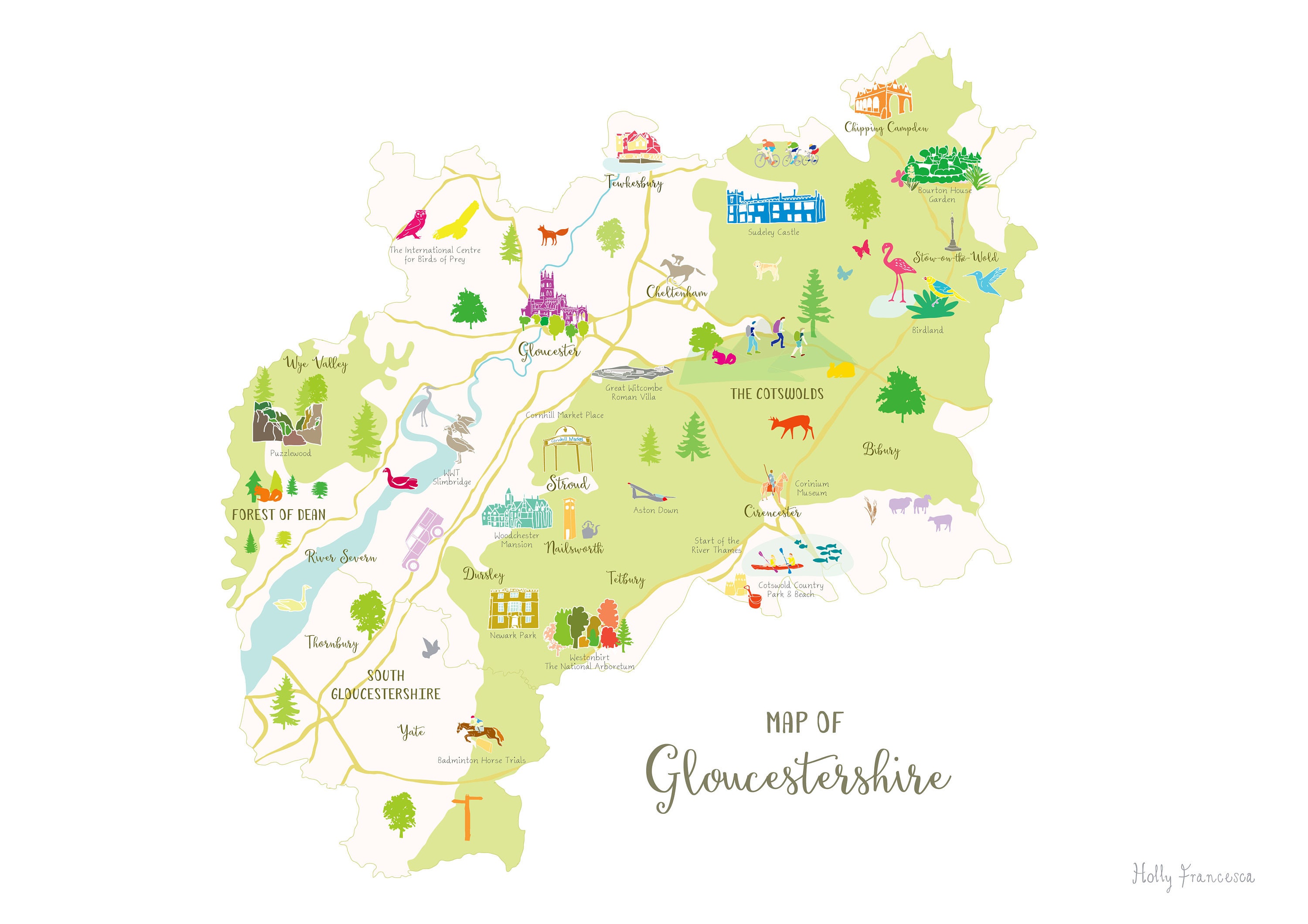Map of Gloucestershire Art Print - Etsy UK