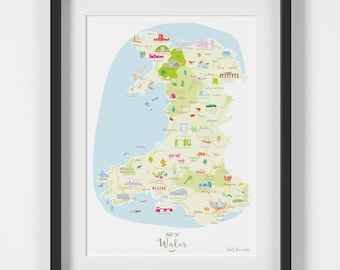 Wales Map Illustrated Map of Wales Print / Travel Gifts / Gifts for Travellers / United Kingdom ...