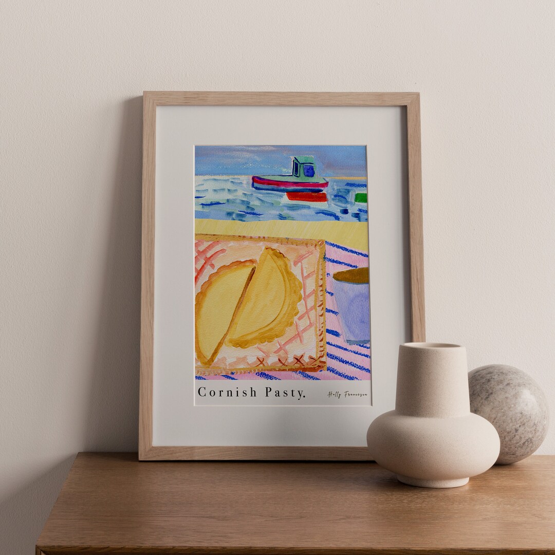 Cornish Pasty Harbour Scene Art Print - Watercolour Pastel Poster ...