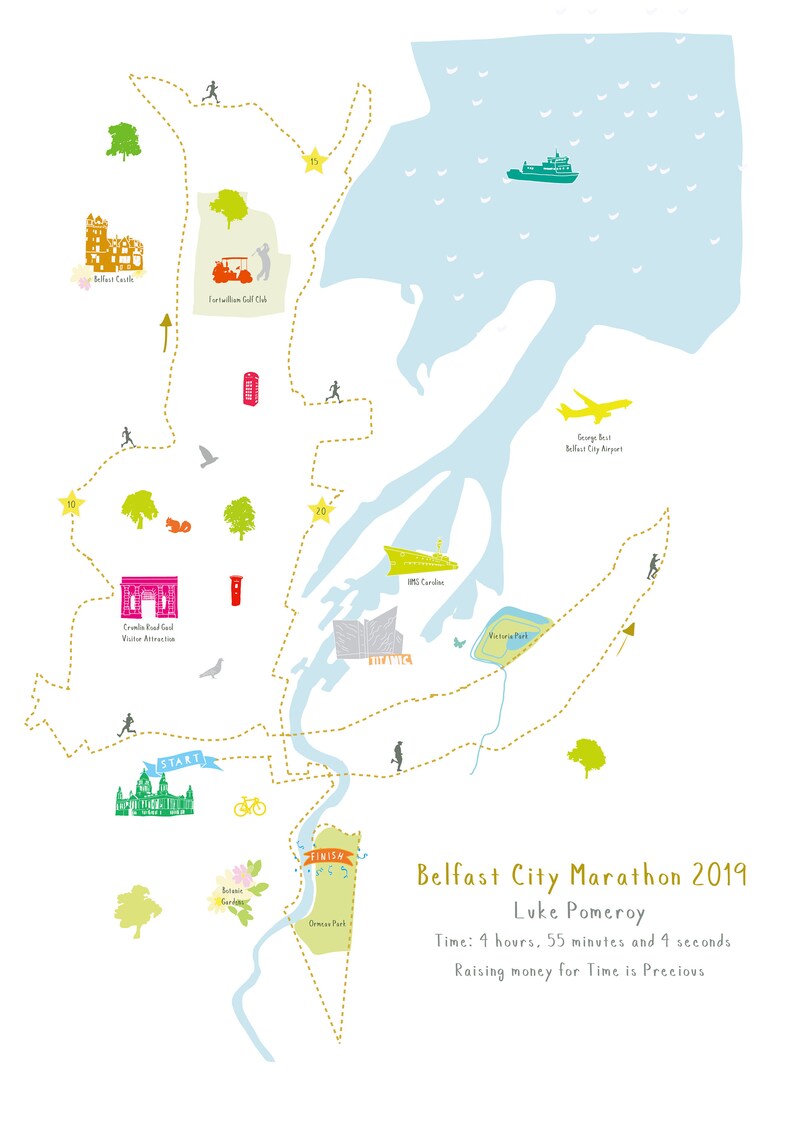 Belfast Marathon Route Map Art Print (personalisation Included) - Etsy