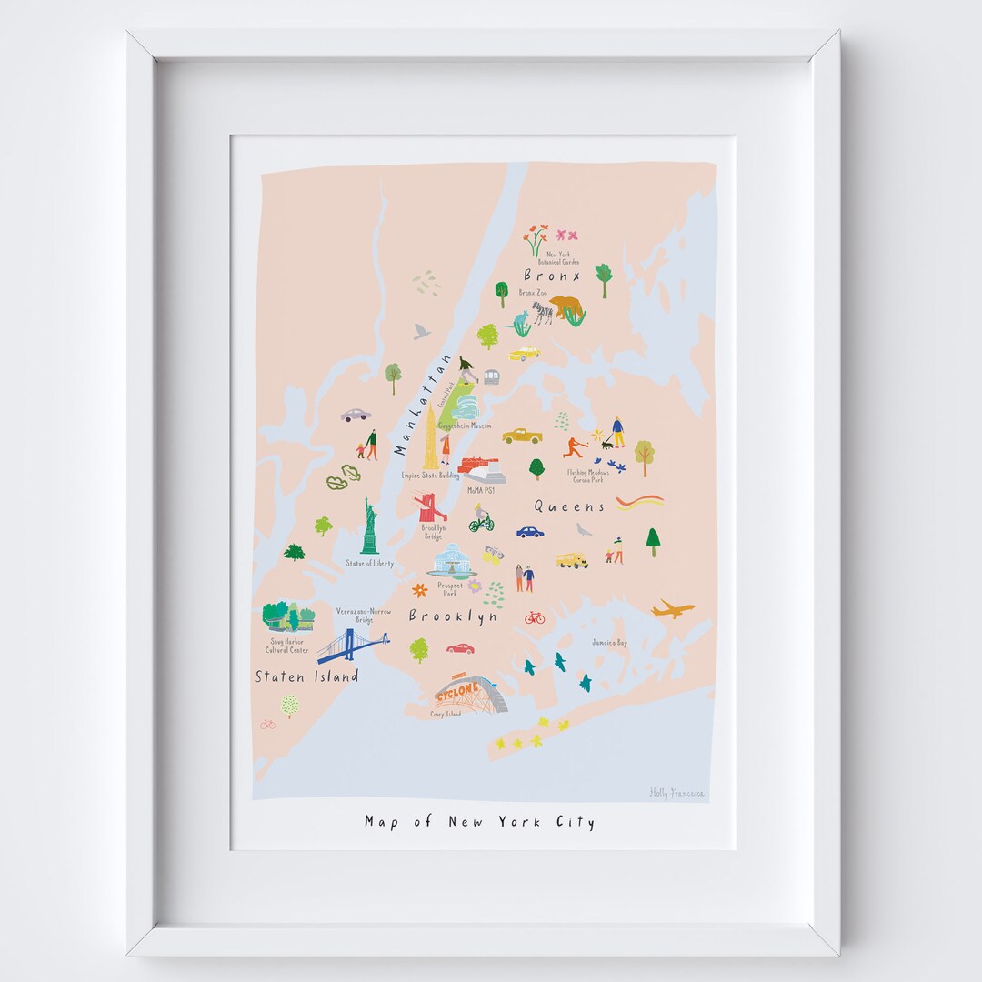 Personalised Map of New York City Illustrated Art Print / Add Your Own ...