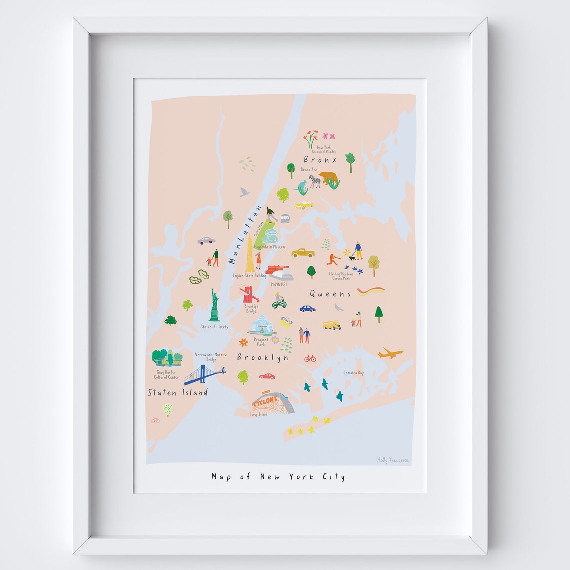 Personalised Map of New York City Illustrated Art Print / Add - Etsy