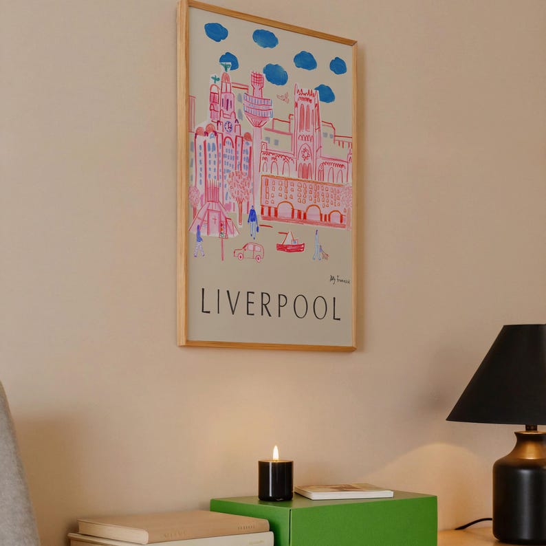 Liverpool Landmarks Poster, Merseyside Art Print, Royal Liver Building ...