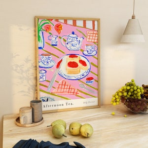 Afternoon Tea Art Print - Cream Tea Watercolour Pastel Poster - Kitchen ...