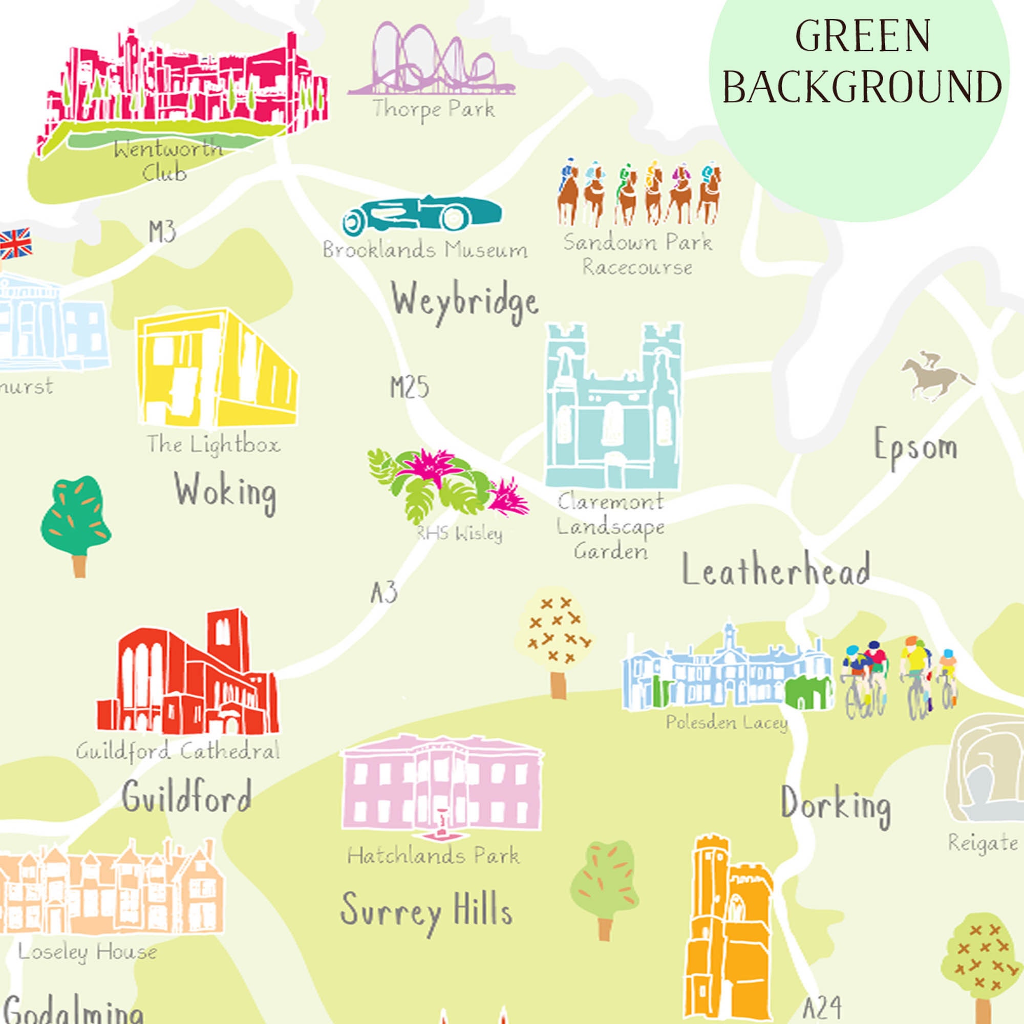 Map of Surrey Art Print | Etsy