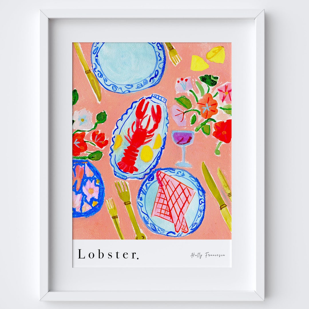 Lobster Art Print - Shellfish Watercolour Pastel Poster - Kitchen ...