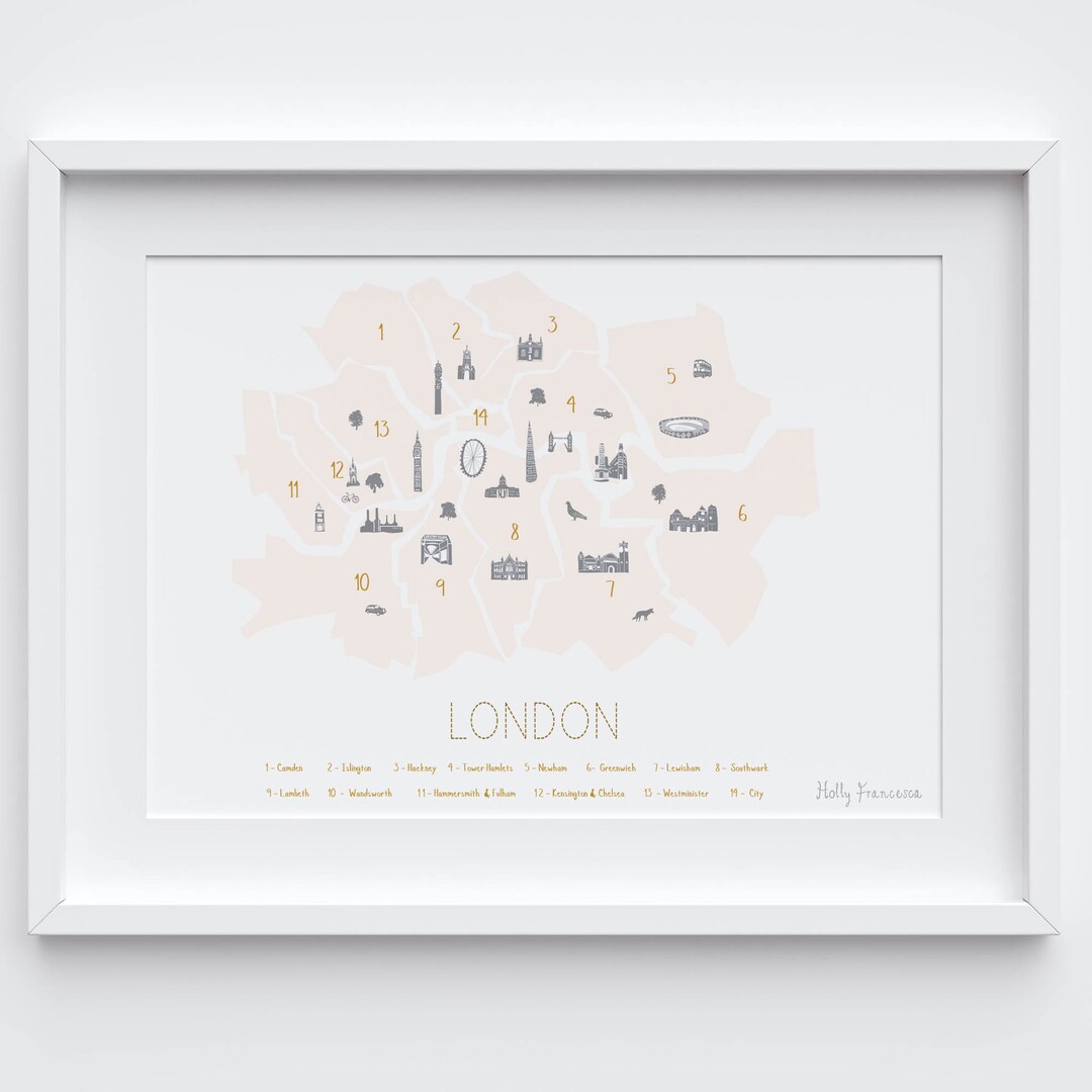 Map of London 'minimalist' - Peach Blush - Etsy